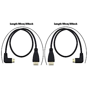 Micro Traders 2PCS Mini HDMI to HDMI Cable 50cm Mini HDMI Male 90 Degree Left and Right to HDMI Male Cable for Camera Video Card Laptop Tablet HDTV Monitor Projector