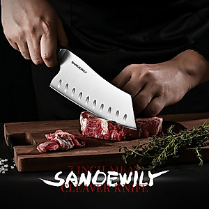 SANDEWILY Meat Cleaver Chef Knife,7-in Ultra Sharp Kitchen Knife,Slicer Knife Cooking Knife Vegetable Knife,German HC Stainless Steel,Full Tang Wood Handle,Gift Box for Home Outdoor BBQ Camping