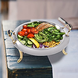 Fichiouy Stainless Steel Chafing Dish Round Durable Buffet Warmer Tray with Lid, Chafing Fuel Holder for Kitchen Party Dining Buffet Without Water Pan