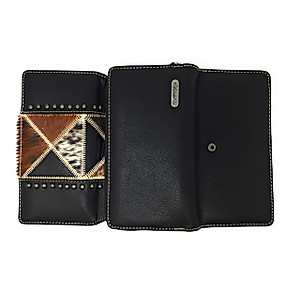 Concealed Carry Hobo Double Flat Strap Purse Southwest Cowhide & Matching Wallet (Black)