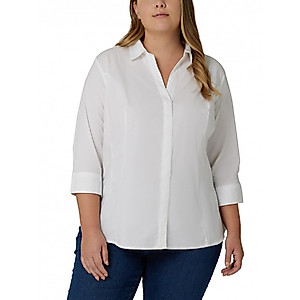 Riders by Lee Indigo Women's Plus-Size Bella Easy Care 3/4 Sleeve Woven Shirt, Arctic White, 3X