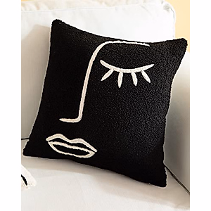 Nabis White Black Square Throw Pillow Cover 18x18, Picasso Style Pattern Tufted Decorative Throw Pillowcase Retro Cushion Covers for Couch Bed Bedroom Home Decor (White)