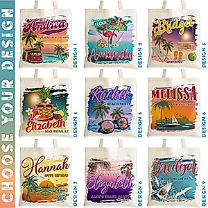 Personalized Beach Canvas Tote Bags Gifts for Girls - 8 Design & 2 Text Line - 15"x16" Custom Shoulder Aloha Summer Bag Gift for Women - Customizable Grocery Bag Custom Large Totes Bag for Holiday C2