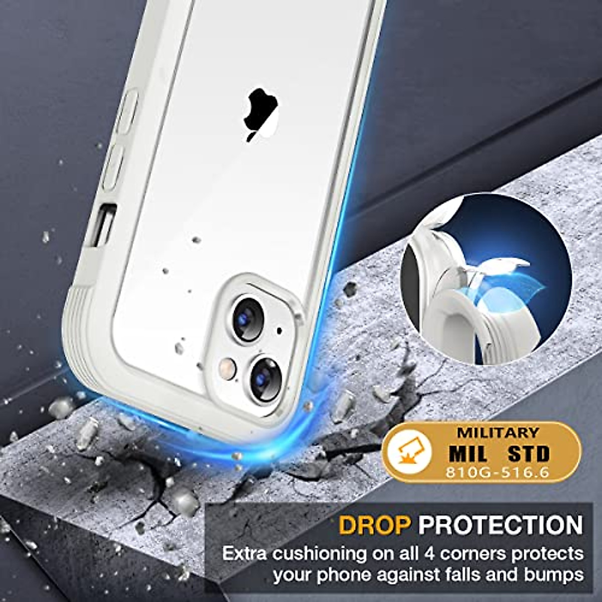 Miracase Glass iPhone 13 Case 6.1 inch, 2023 Upgrade Full-Body Clear Bumper Case with Built-in 9H Tempered Glass Screen Protector for iPhone 13,Rice White