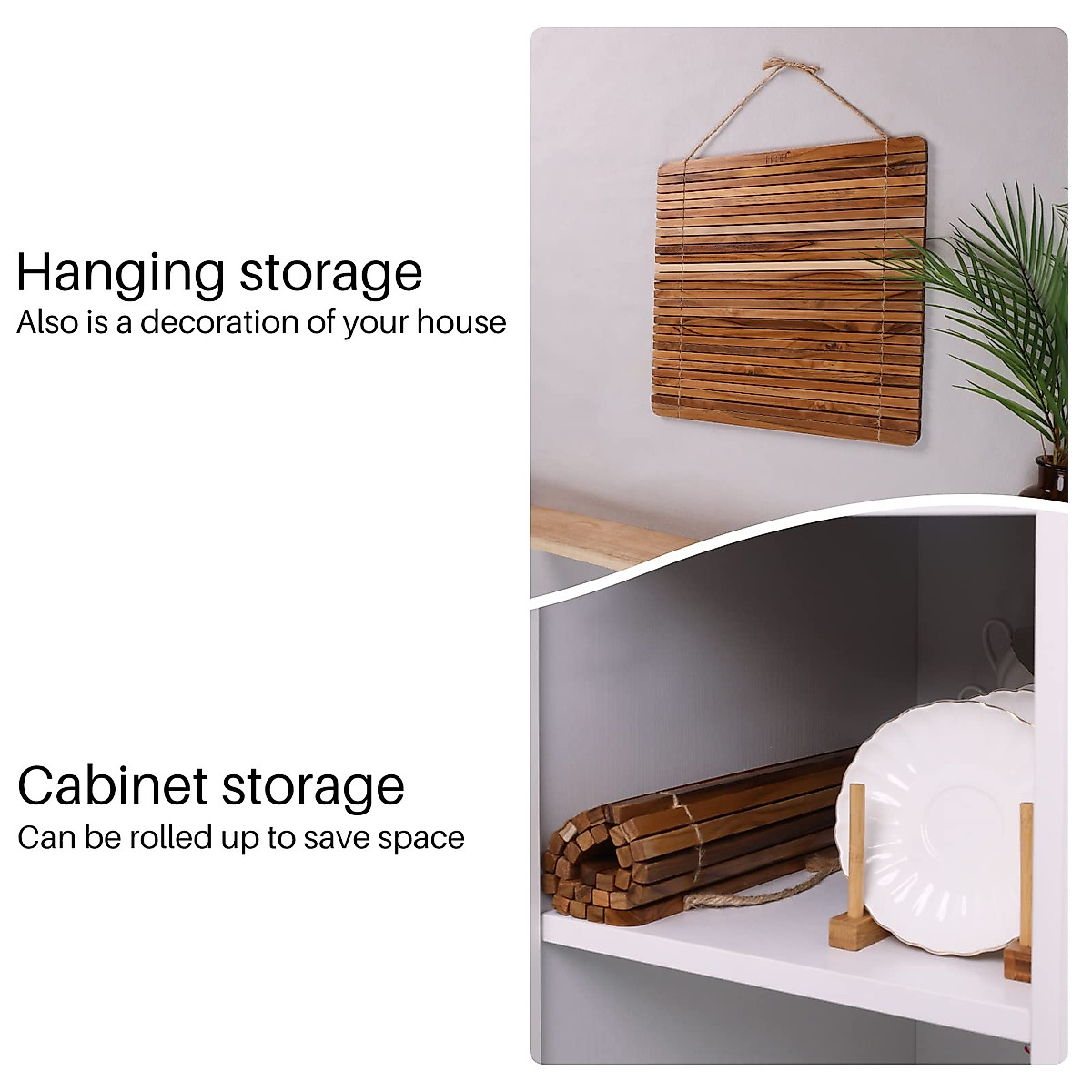 HTB Over Sink Dish Drying Rack 17.8'' x 16.1, Kitchen Teak Wood Roll Up Dish Drying Rack for Dishes,Plates, Bowls, Wooden Sink Cover for Counter Space