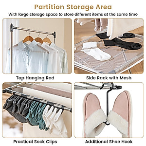 Giantex Clothes Drying Rack, Stainless Steel Foldable Laundry Drying Rack with with 6-Level Adjustable Height, High Hanger Design, Side Clips, Space Saving Collapsible Laundry Drying Rack