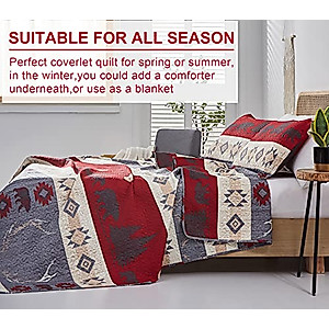 Ycosy Lodge Bear Quilt Set King Size Cabin Rustic Bedspread Coverlets Reversible Quilts Lightweight Lodge Bedding Set Bear Sunset Printed Bed Covers,1 Quilt + 2 Pillow Shams