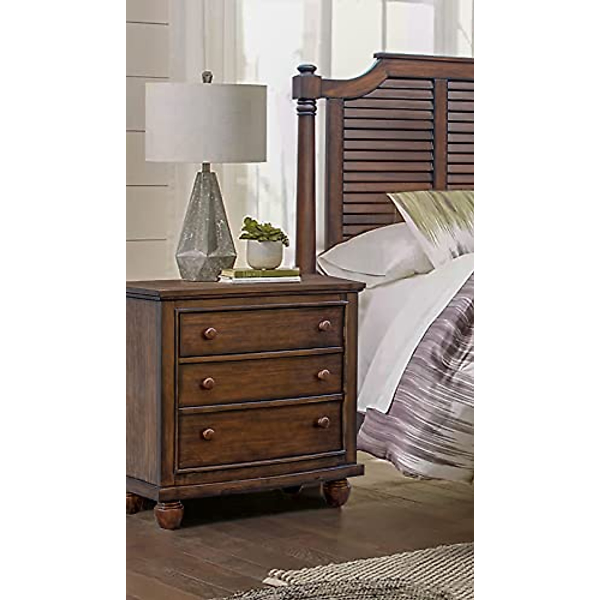 Sunset Trading Bahama Shutter Wood Nightstand, Tropical Walnut