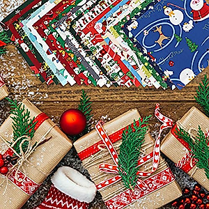 20 Sheets Christmas Fabric Bundles Sewing Craft Square Patchwork Precut Printed Fabric Scraps Quilting Sewing Polyester Fabric for DIY Christmas Stocking Wreath Doll Dress Apron Supply