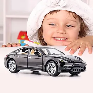 BDTCTK 1/24 Palamera Model Car Toy, Zinc Alloy Pull Back Toy car with Sound and Light for Kids Boy Girl Gift (Black)