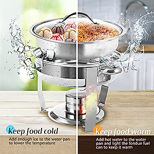 BriSunshine 4 Packs 3 QT Round Chafing Dish Buffet Set, Stainless Steel Chafing Dishes with Glass Lid & Holder, Food Warmer for Parties Weddings Banquets Events