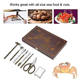 Walfront 8PCS Lobster Crab Cracker Tools Stainless Steel Seafood Claw Tool Set Crab Crackers Set Gift Seafood Scissors Set Hammer/Spoon/Shaving/Axe/Fork/Tweezers/Scissors