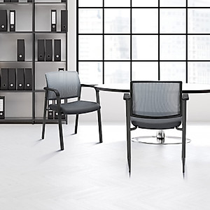 CLATINA Guest Reception Stacking Office Chairs with Arm, Mesh Back Waiting Room Chair with Upholstered Fabric Seat and Ergonomic Lumbar Support for Office Conference School Church, Grey