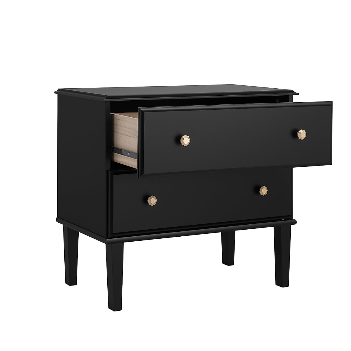 Prepac Lux Nightstand Bedside Table, Black Nightstand for Bedroom, End Table with 2 Drawers 16" D x 27.75" W x 25" H, BDNR-2302-1