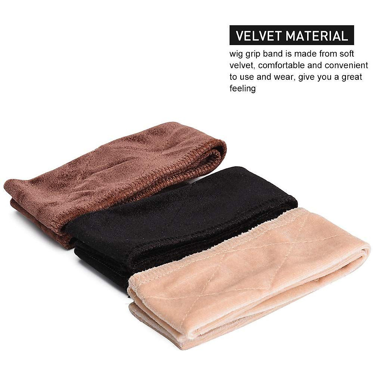 sansheng 3 Pack Wig Grip Band，Velvet Headband Scarf Head Hair Band Extra Hold Wig Adjustable Fastern,Stretch Cotton headband（3 colors）