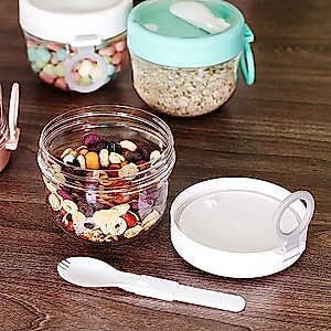 CZFWin Overnight Oat Containers with Lids and Spoons,4 Pack 20oz Yogurt Jars, Overnight Oats Jars Oatmeal Salad Jars with Lids Prep Containers Cups for Breakfast On The Go Cups, 3 Colors