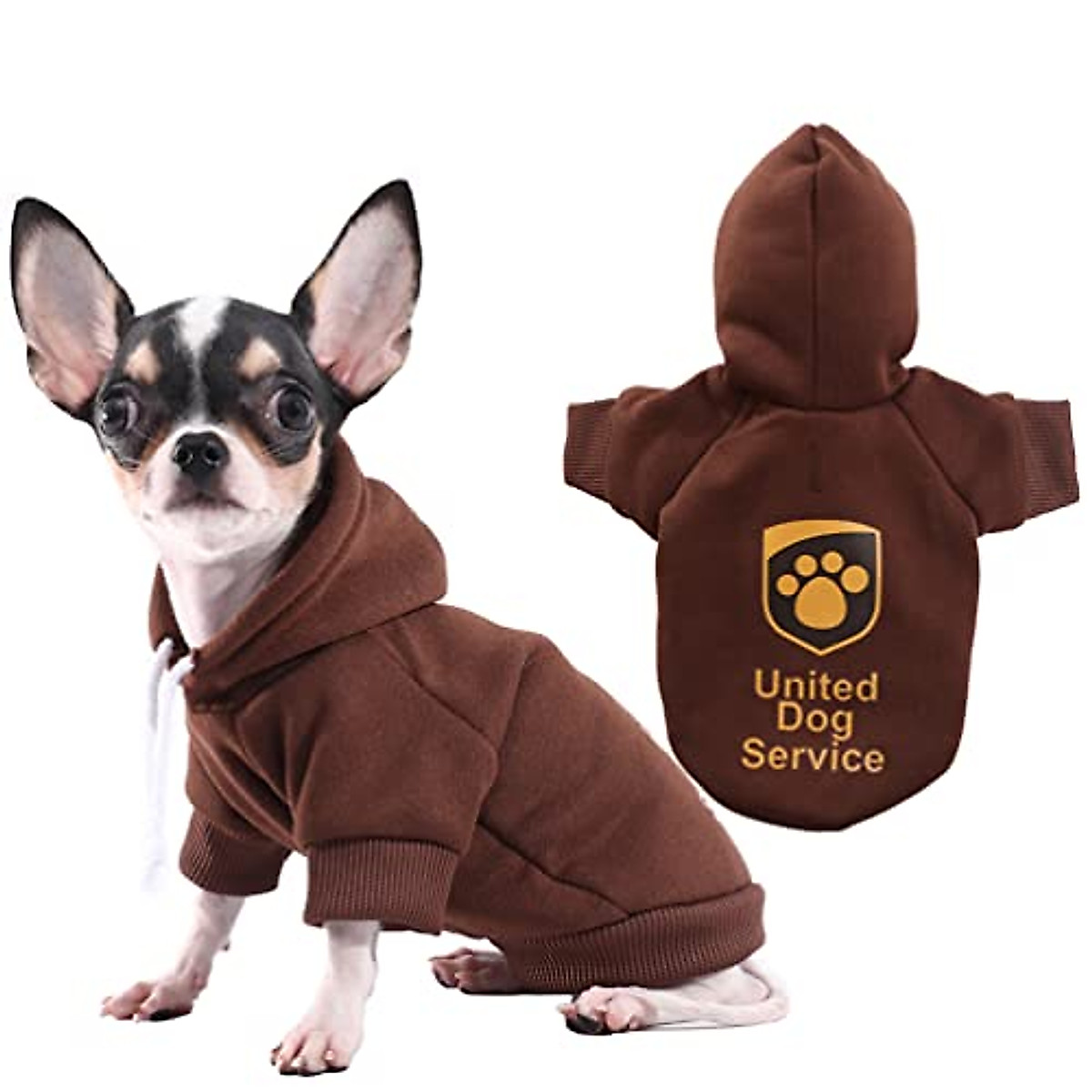 Paiaite Brown Chihuahua Dog Hoodie Winter Small Dog Sweatshirt with Leash Hole Warm Pet Clothes for Puppy Dog Sweater Coat Clothing United Dog Service M