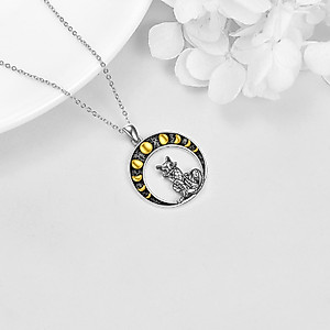 AXELUNA Fox Necklace for Women Sterling Silver Moon Phase Necklace Witchy Jewelry Gifts for Women