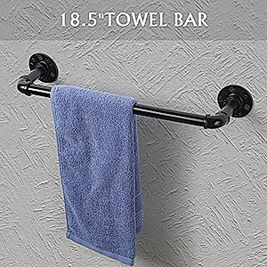 Bathroom Hardware Fixture Set Industrial Towel Bar Sets with Paper Towel Rack Wall Mount Hand Towel Holder Roll Ring Toilet Paper Holder and Pipe Robe Towel Holder Hanger for Farmhouse Home, 7 Pieces