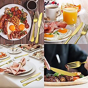 Silverware Set 24 Piece Gold Silverware Flatware Cutlery Set With Stand Include Knife Fork Spoon,Hanging Stainless Steel Utensils Set Service for 6,Dishwasher Safe (gold)