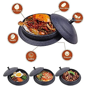 Kitchen Stoneware Casserole Dish Cooking Ceramic Casserole Clay Pot,Korean Stone Bibimbap Bowls,Not-Stick Stock Pot Soup Pot,Slow Stew Pot,Hot Pot,Rice Cooker Induction Cooker ty Black