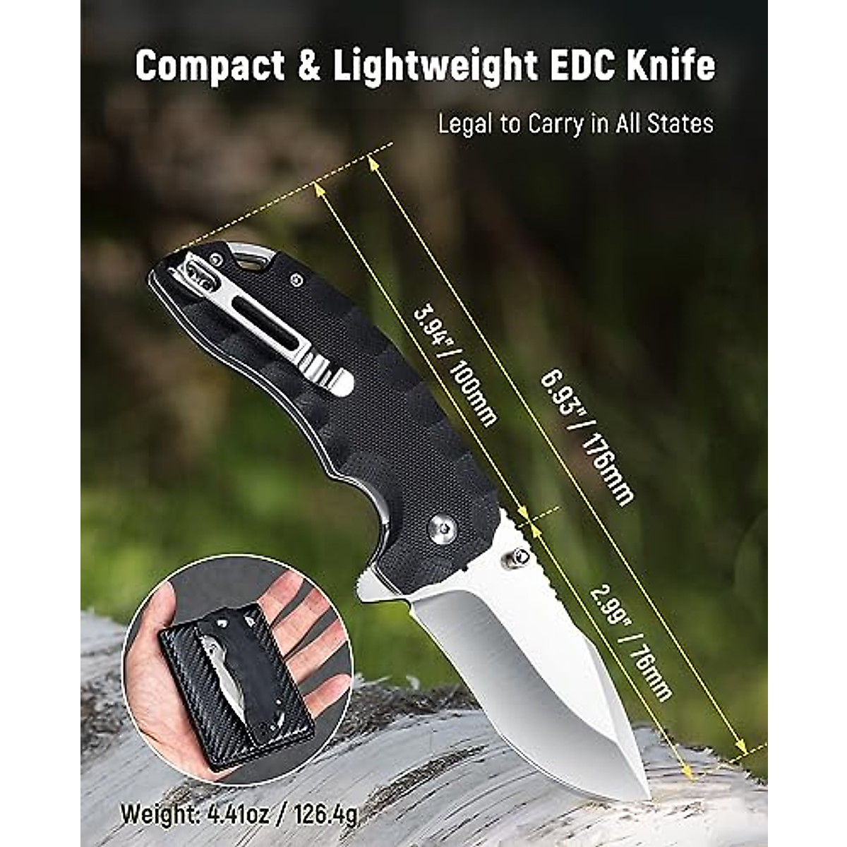 KEXMO Pocket Knife Folding Knife - 2.99'' 8Cr14MoV Blade G10 Handle Small EDC Knife with Clip - Tactical Knives for Men Women Dad Hunting Camping Hiking Survival Present, Silver