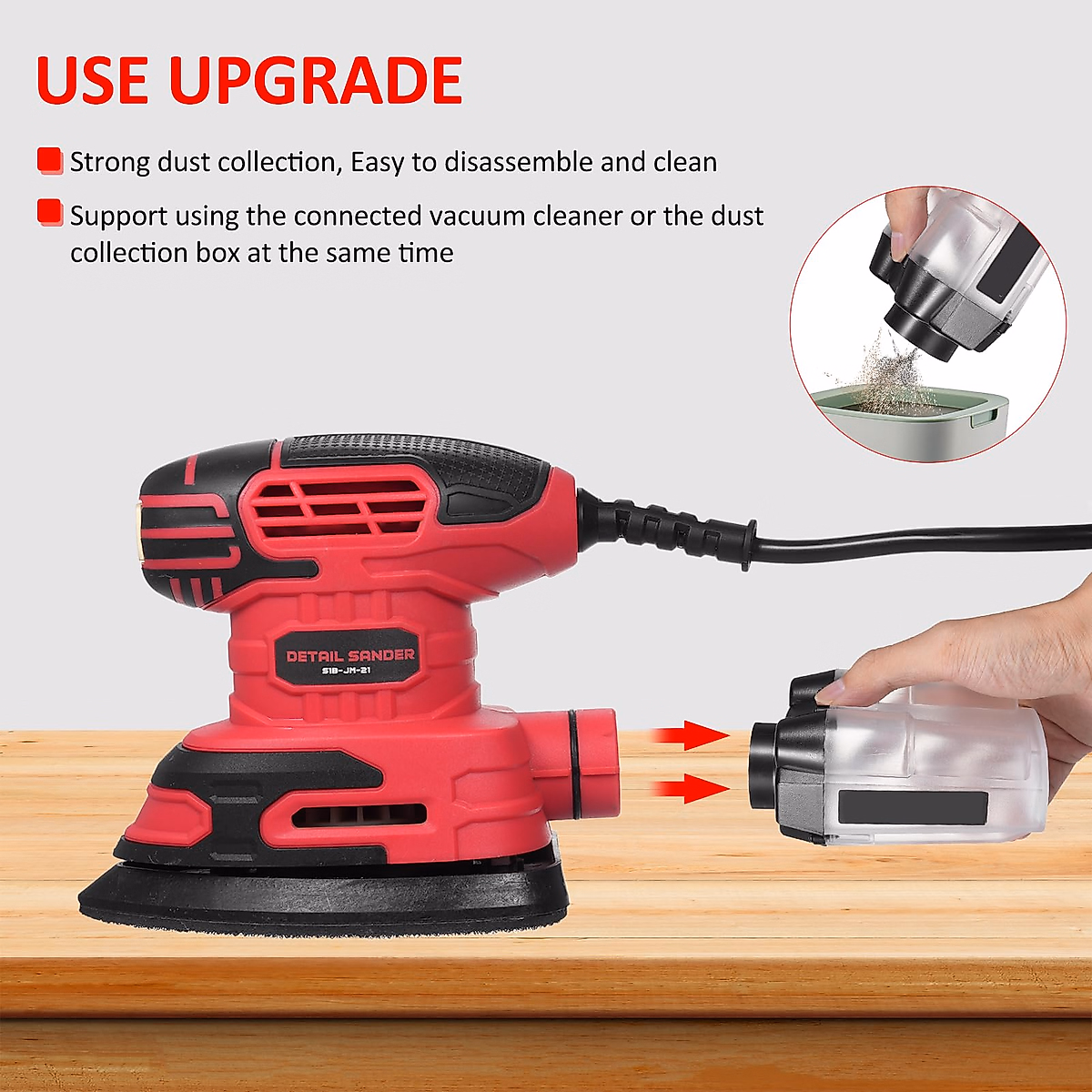 Detail Sander, 13,000 OPM Hand Electric Sander with 20PCS Sanderpapers, 220W Compact Power Sander Includes Dust Collector, for Woodworking Sanding, Polishing