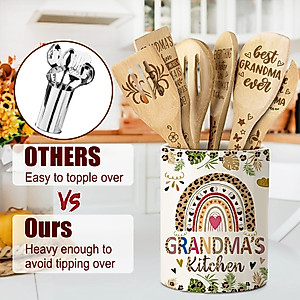 Rabbitable Gifts for Grandma, Ceramic Utensil Holder for Cooking with Wooden Spoons Mothers Day Gifts for Grandma, Grandma Mothers Day Gift Cooking Tools Kitchen Utensils Set with Wooden Spoons for 6