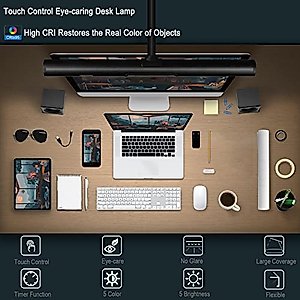 EYOCEAN Desk Lamp, LED Desk Lamp with Clamp Adjustable Brightness & Color Temperature, Architect Desk Lamp Eye-Caring, Gesture Sensing Desk Light with Flexible Gooseneck& Timer for Home Office, 12W