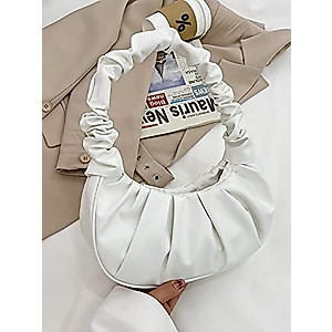 WDIRARA Women's Ruched Bag PU Leather Shoulder Handbag Bag Mini Purse White one-size