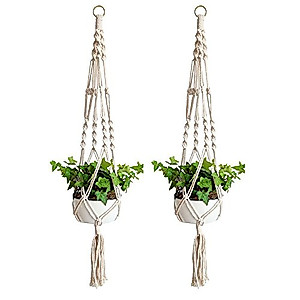 Wiwaplex Macrame Plant Hanger, 2 Pack Plant Hanger, Cotton Rope Plant Hangers Indoor Outdoor, 4 Legs Plant Hanger Brackets, Flower Pot Hanging Plant Holder for Home Decorations (White) (40 Inch)