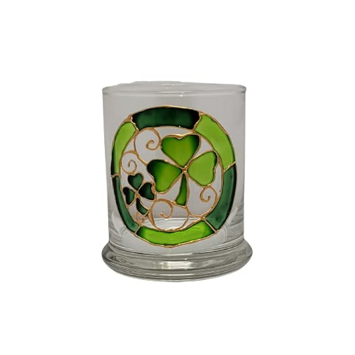 Green Shamrock Four Leaf Clover Hand Painted Stained Glass Candle Holder St Patrick's Day Decor