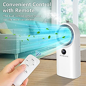 Portable Evaporative Cooler, LifePlus Bladeless Cooling Tower Fan with Instant Cool & Independent Humidifier, Remote Control, 50° Oscillation, Low Noise for Kitchen Bedroom Office