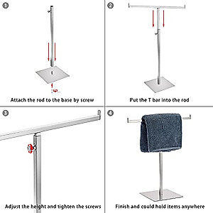 JUXYES Stainless Steel Towel Rack T-Shape Hand Towel Holder Stand, Height Adjustable Hand Towel Holder Rack for Bathroom Vanity Countertop, Brushed Finish