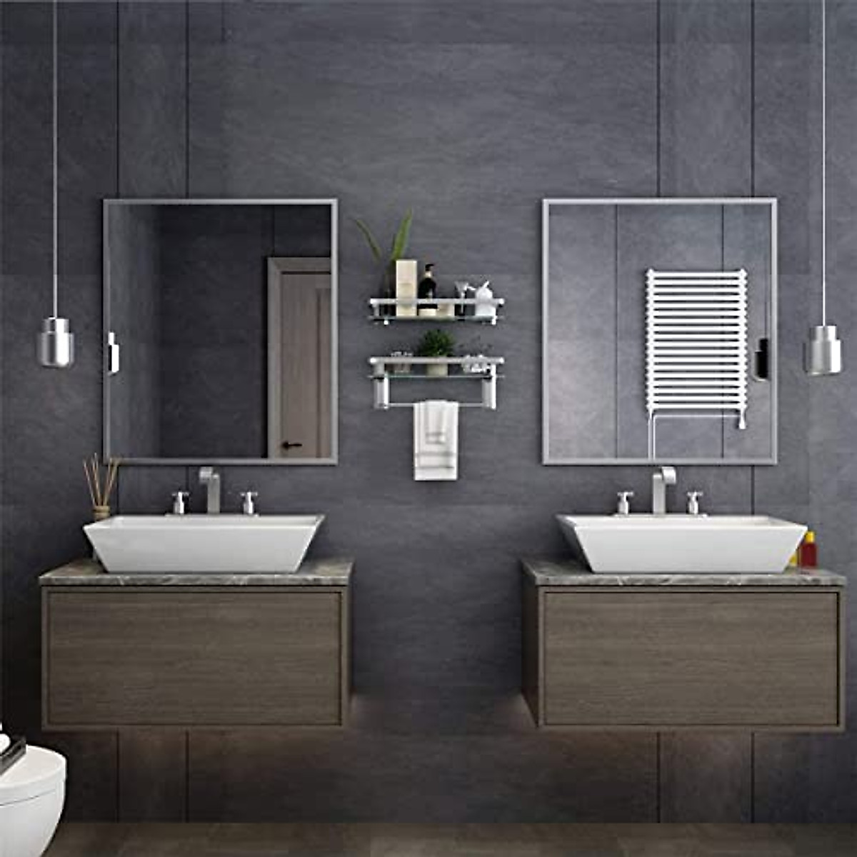 VOLPONE Glass Shelf with Towel Bar 15.7in Silver Bathroom Shelf Wall Mount Rustproof Bathroom Wall Organizer 1 Tier (Silver)