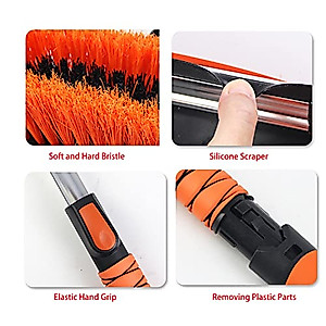 43.3" Car Snow Brush Ice Scraper Extendable for Windshield 5 in 1 Snow Scrapers Removal Shovel with Squeegee Foam Grip 360° Pivoting Brush Head for Car Truck SUV