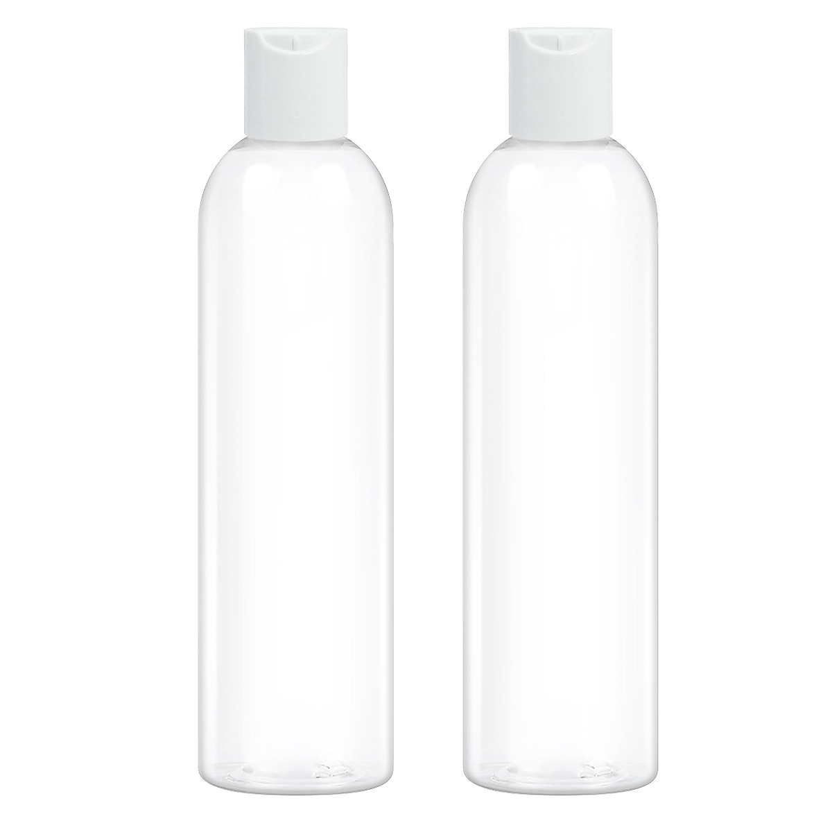 ZLEVEAYN 2 Pack 8 oz Clear Plastic Bottles with White Disc Caps Refillable Empty Squeeze Containers Cosmetic Bottles for Toiletries Conditioner Shampoo Lotions Gels