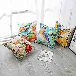 Artscope Set of 4 Decorative Throw Pillow Covers 18x18 Inches, Retro Flowers and Birds Waterproof Cushion Covers, Perfect to Outdoor Patio Garden Living Room Sofa Farmhouse Decor