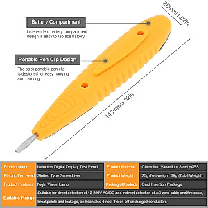 Smgda Digital Voltage Circuit Tester Pen 12V-220V DC & AC Voltage Detector NO Battery Intelligent Induction Electroprobe with LED Light for Home Repair and Detection