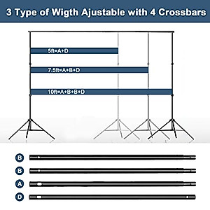 LCUIRC Photo Backdrop Stand, 6.5x10ft Background Stand Kit with 4 Crossbars, 4 Spring Clamps, 4 Backdrop Clips, 2 Sandbags, and Carrying Bag for Parties Decoration
