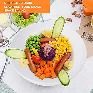 Large Pasta Bowls Set of 6, White Pasta Plates, Shallow Wide Dinner Bowls, Serving Bowl Set, Premium Porcelain Pasta salad Bowls, Ceramic Plate Bowls for Kitchen, Microwave Dishwasher Safe, 8 inch