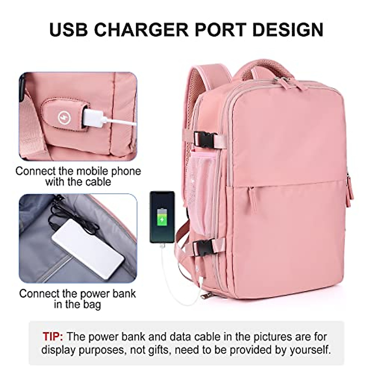 Large Travel Backpack Women, Carry On Backpack,Hiking Backpack Waterproof Outdoor Sports Rucksack Casual Daypack School Bag Fit 14 Inch Laptop with USB Charging Port Shoes Compartment