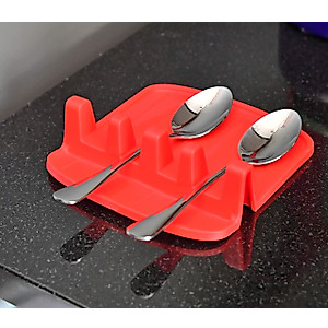 HOME-X Red Silicone Spoon Rest & Spoon Holder, Utensil Rest with Drip Pad for Multiple Utensils at Once, BPA-Free, Spoon Holder for Stove Top, Holder for Spoons, Ladles, Tongs & More, Kitchen Accessor