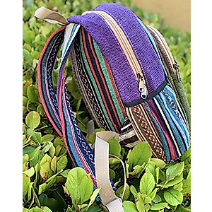 Unique Tie-dye Mini Hemp Backpack Small Back Pack Boho Backpack 100% Himalaya Hemp| 100% VEGAN | Handmade with Love. (Multicolored - Purple)