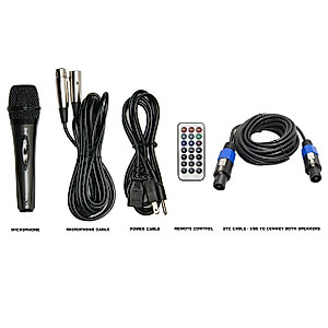 Pair Alphasonik All-in-one 12" Powered 1500W PRO DJ Amplified Loud Speakers with Bluetooth USB SD Card AUX MP3 FM Radio PA System LED Lights Karaoke Mic Guitar Amp 2 Tripod Stands Cable and Microphone