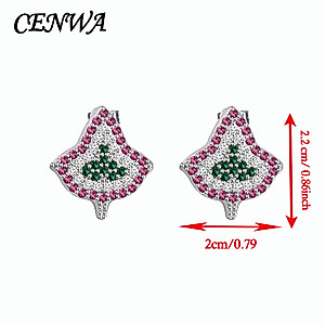 CENWA Pink and Green Leaf Zircon Earrings Sorority Gifts Paraphernalia Graduation Jewelry (Leaf Zircon Earrings)