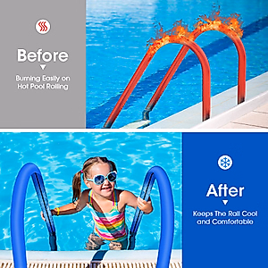 Pool Handrail Cover, Rail Grip for Swimming Pool Hand Railing Covers with Zipper, Slip Resistant Safety Grip Sleeve for Swimming Pool Inground Ladder Handles Hand Railing Covers Grips-10 Feet, Blue