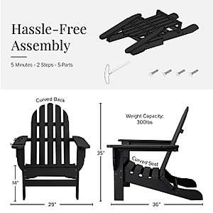 DuroGreen Adirondack Chairs Made with All-Weather Tangentwood, Set of 2, Oversized, High End Classic Patio Furniture for Porch, Lawn, Deck, or Fire Pit, No Maintenance, USA Made, Black