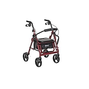 Drive Medical 795BU Duet Folding Transport Wheelchair and Rollator Walker, Burgundy
