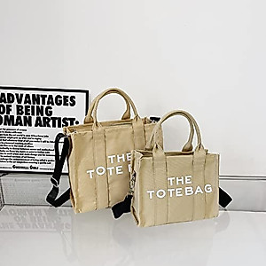 JQAliMOVV Canvas Tote Bag for Women - Mini Travel Tote Bag Purse with Zipper Fashion Shoulder Crossbody Bag Handbag (Khaki)